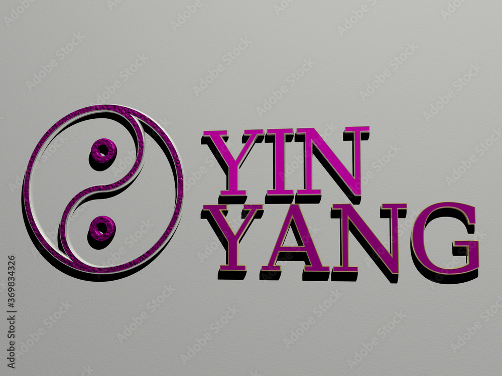 3D graphical image of yin yang vertically along with text built by ...