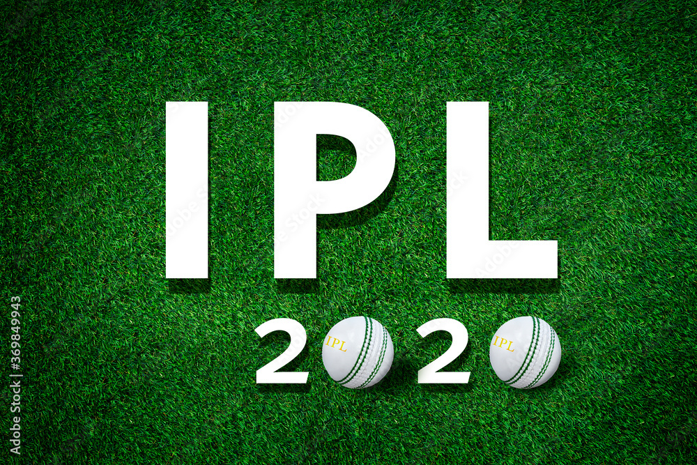 Cricket bat and leather ball resting on a cricket bat with ipl 2020 ...