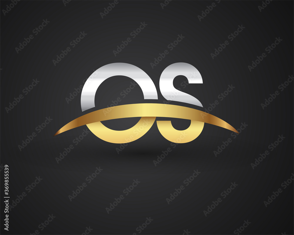 OS initial logo company name colored gold and silver swoosh design ...