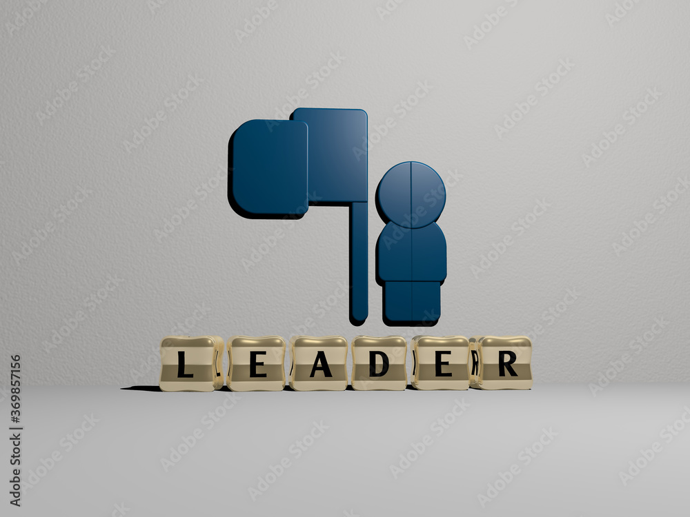 3D representation of LEADER with icon on the wall and text arranged by ...