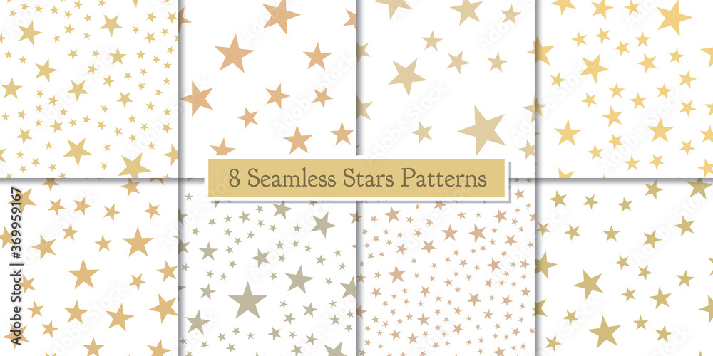 Eight seamless patterns with golden sparkle stars. Repeating texture ...