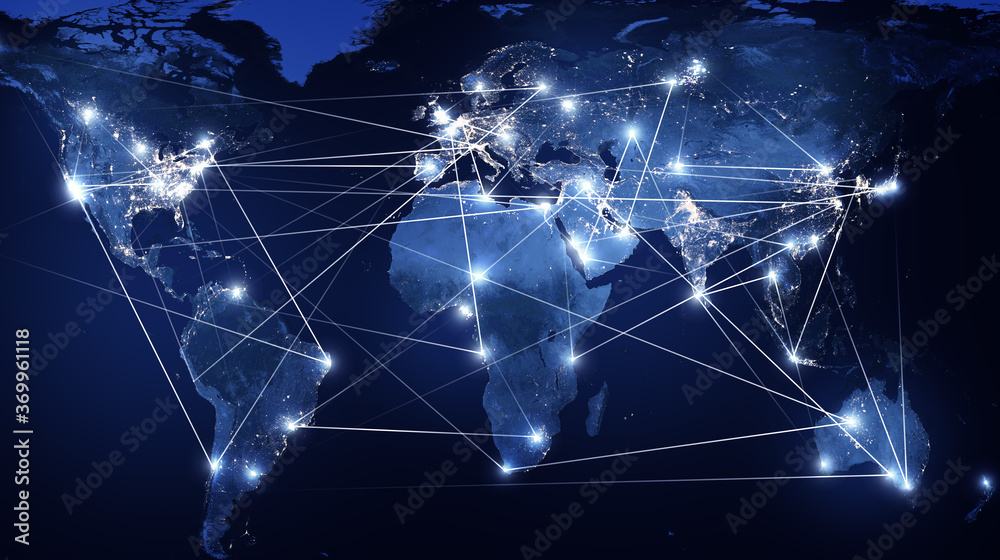 Global networking and international communication. World map as a ...
