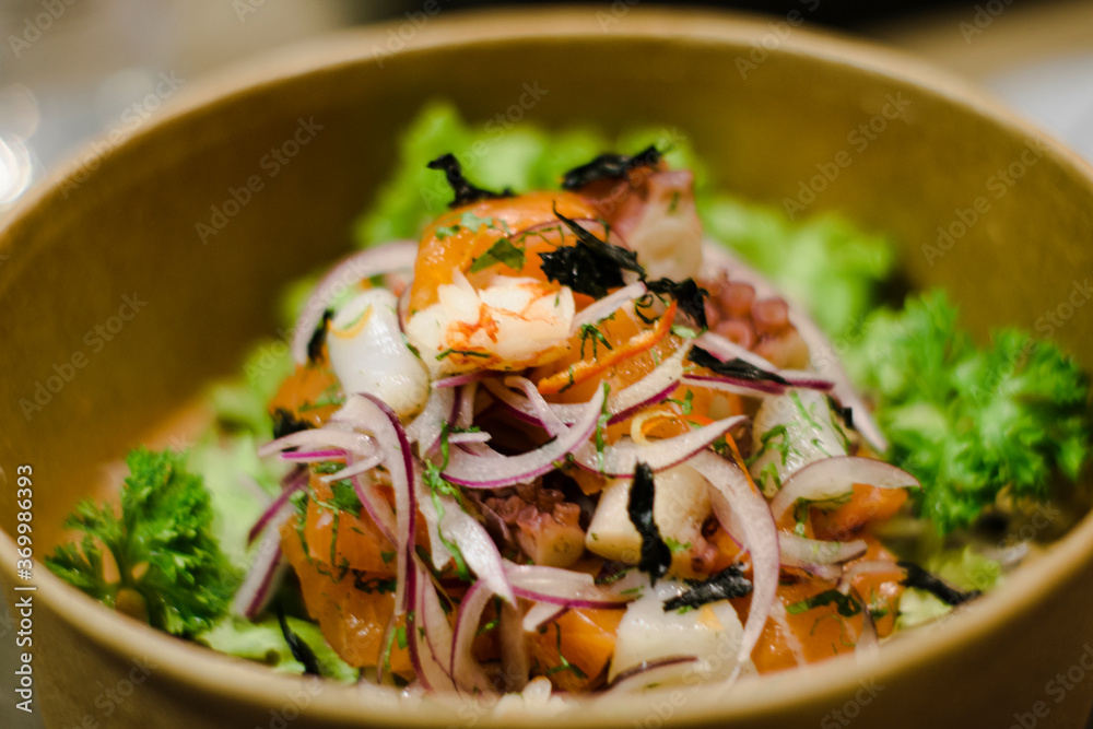Ceviche mixto peruano, pulpo, salmon, cocina peruana, conina nikkei ...