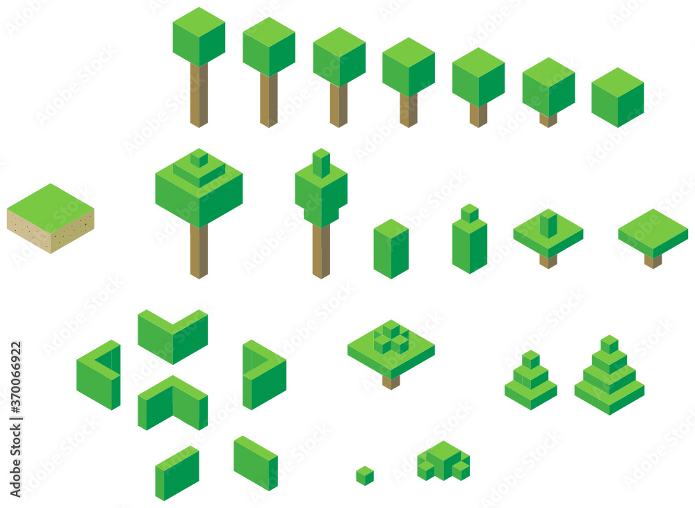 Set of 3D trees and bushes for creating video game with spritesheet ...