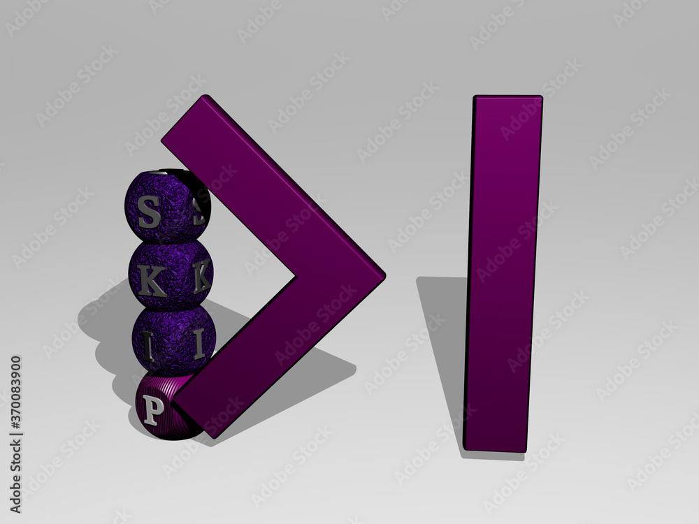 3D representation of SKIP with icon on the wall and text arranged by ...
