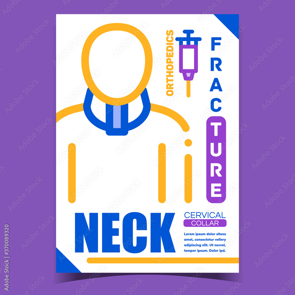 Neck Fracture Disease Advertising Banner Vector. Human With Cervical ...