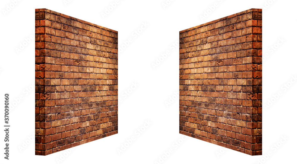 Side view of Red brick wall grunge texture background isolated on white ...