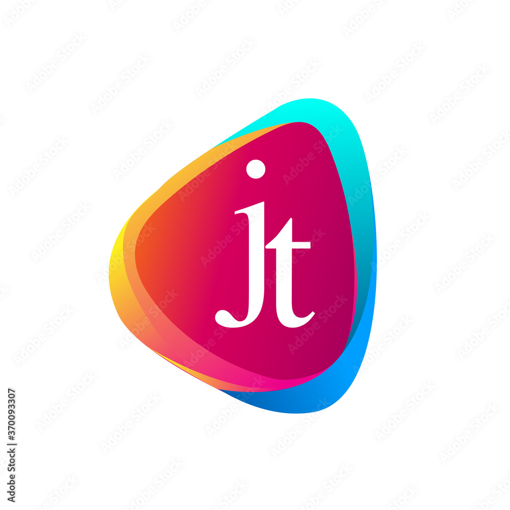 Letter JT logo in triangle shape and colorful background, letter ...