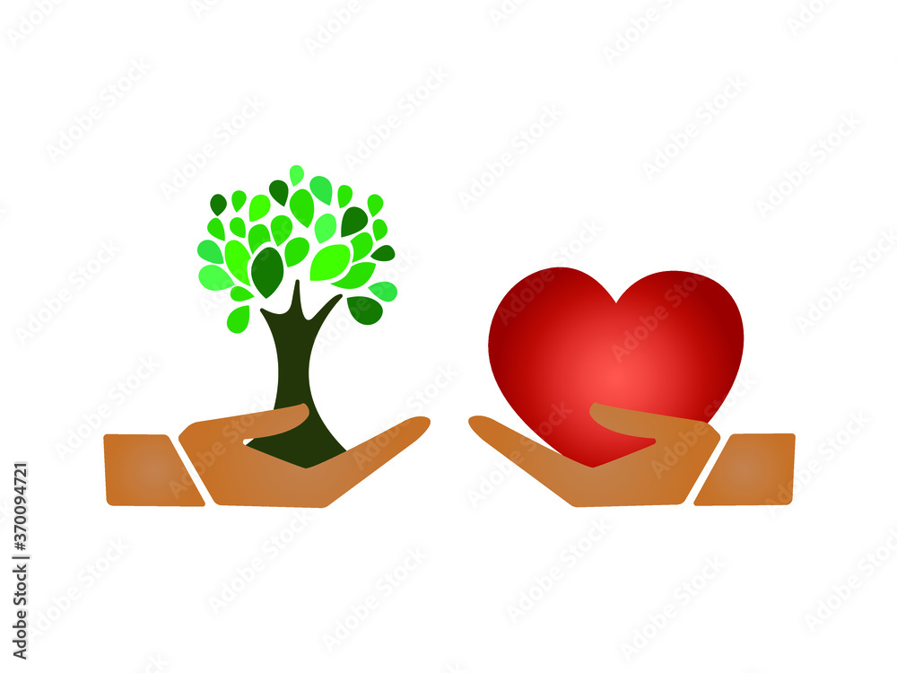 Save nature human hand holding tree. growing heart and tree vector ...