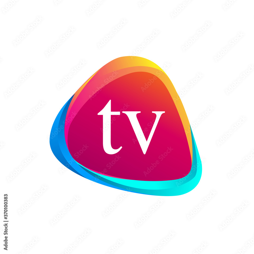 Letter TV logo in triangle shape and colorful background, letter ...