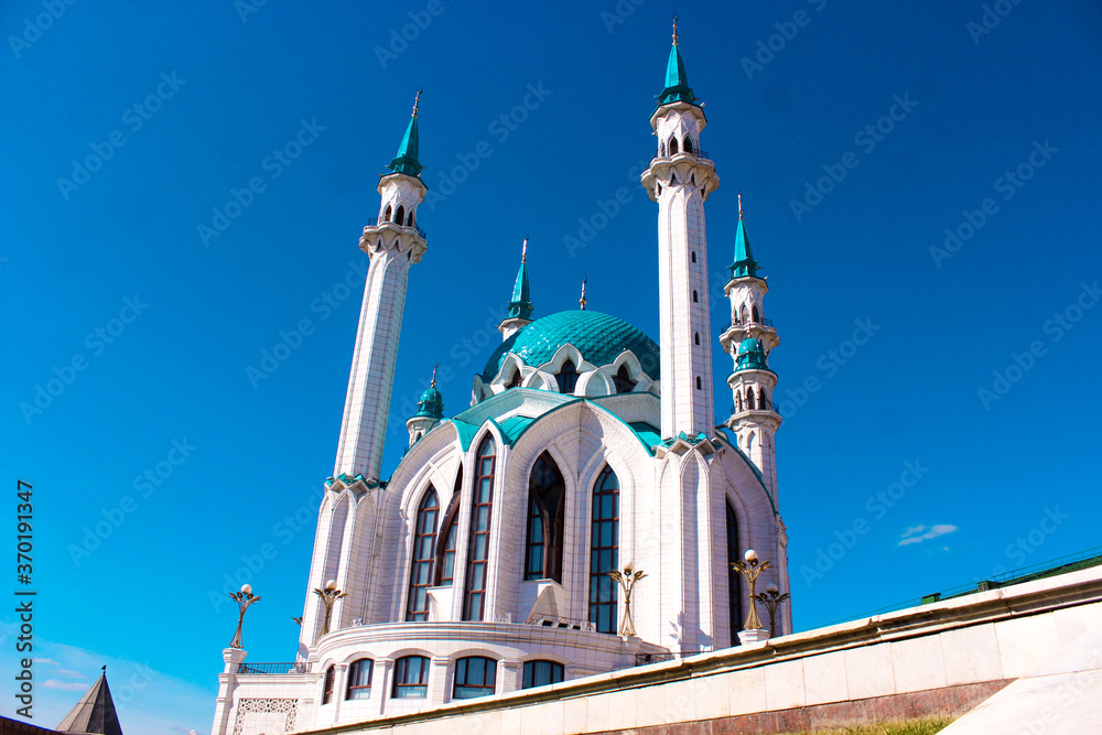 The Kul Sharif mosque in Kazan Kremlin at sunset. View from the Manezh ...