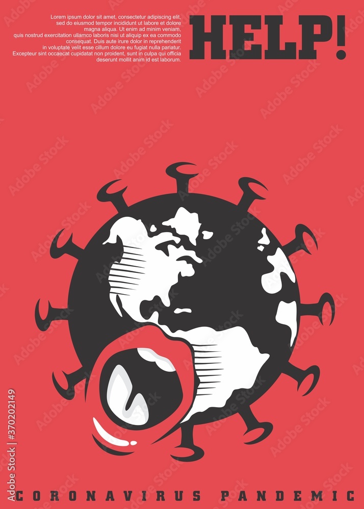 Vetor Corona virus conceptual poster design with earth symbol and red ...