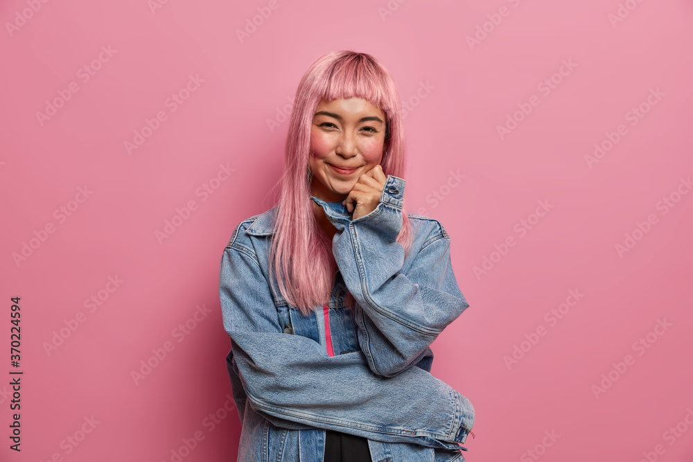 Photo Stock Tender gorgeous female looks has happy shy expression ...