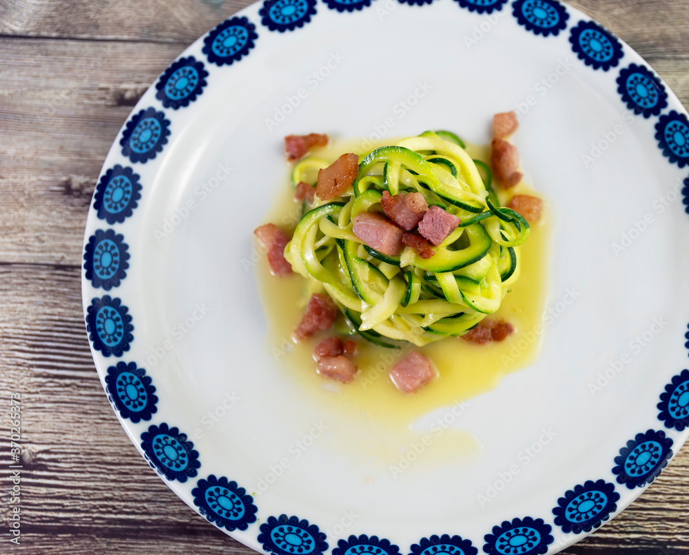 Zucchini alla carbonara. A twist on the traditional Italian carbonara ...