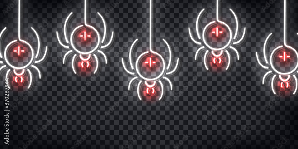 Vector realistic isolated neon sign of Spiders pattern for decoration ...