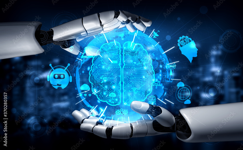 3D rendering artificial intelligence AI research of robot and cyborg ...
