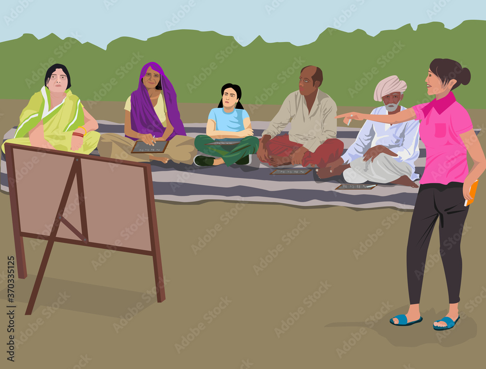 Vector illustration of Basic Education Program of India where adults of ...