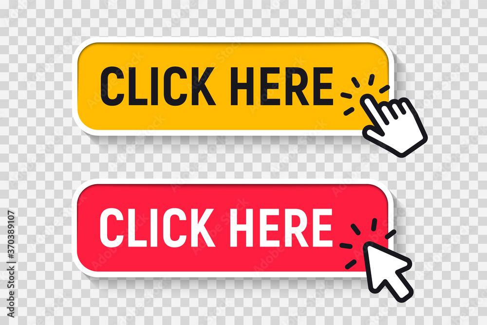 Vector de Stock Click Here Button with Click cursor. Set for button website design. Click button ...