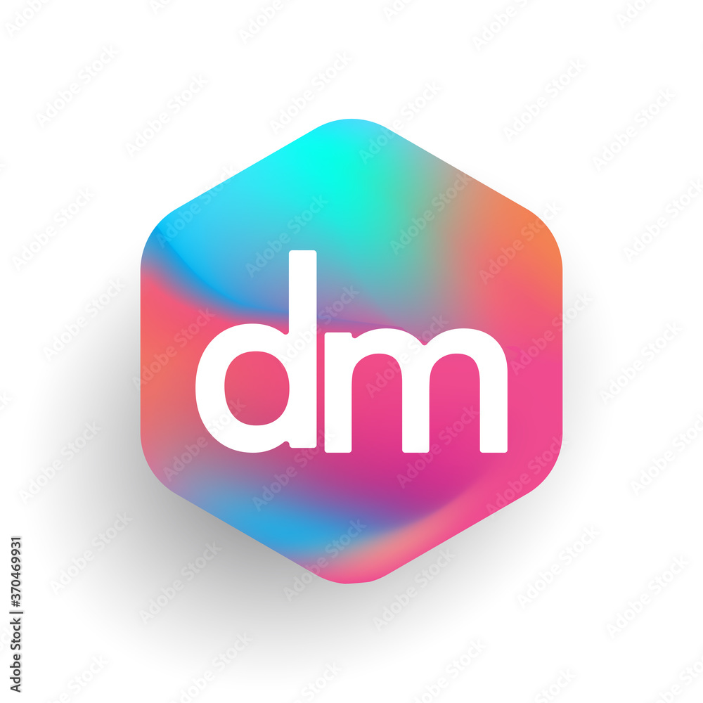 Letter DM logo in hexagon shape and colorful background, letter ...