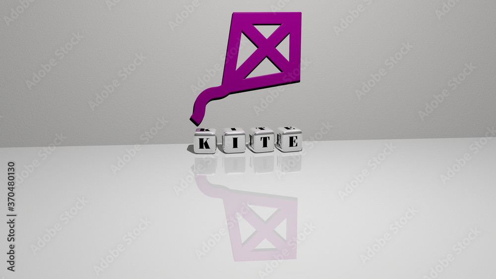kite text of cubic dice letters on the floor and 3D icon on the wall ...