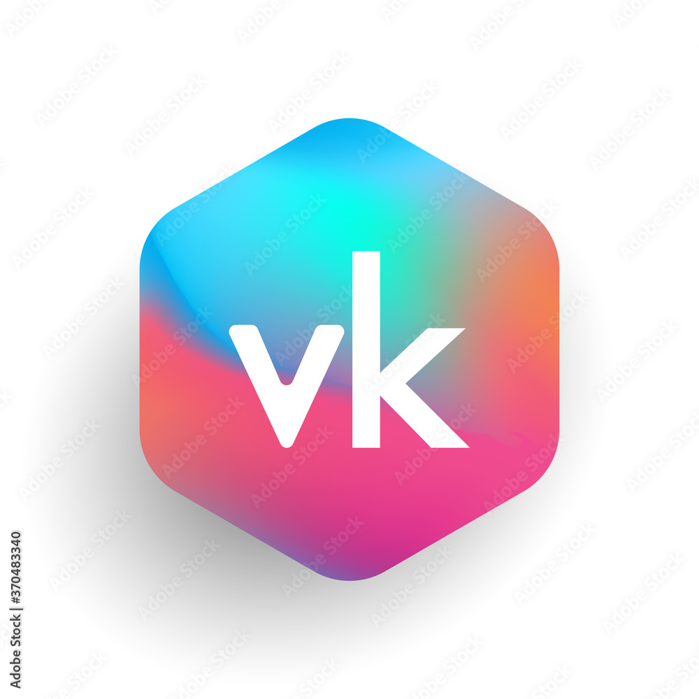 Letter VK logo in hexagon shape and colorful background, letter ...