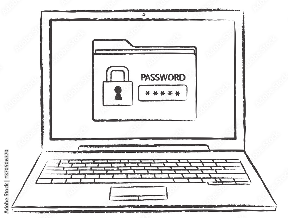 Cartoon style doodle of notebook with file protected by password on ...