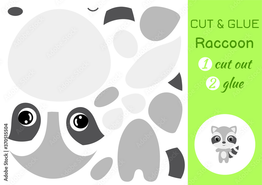 Cut and glue baby raccoon. Education developing worksheet. Color paper ...
