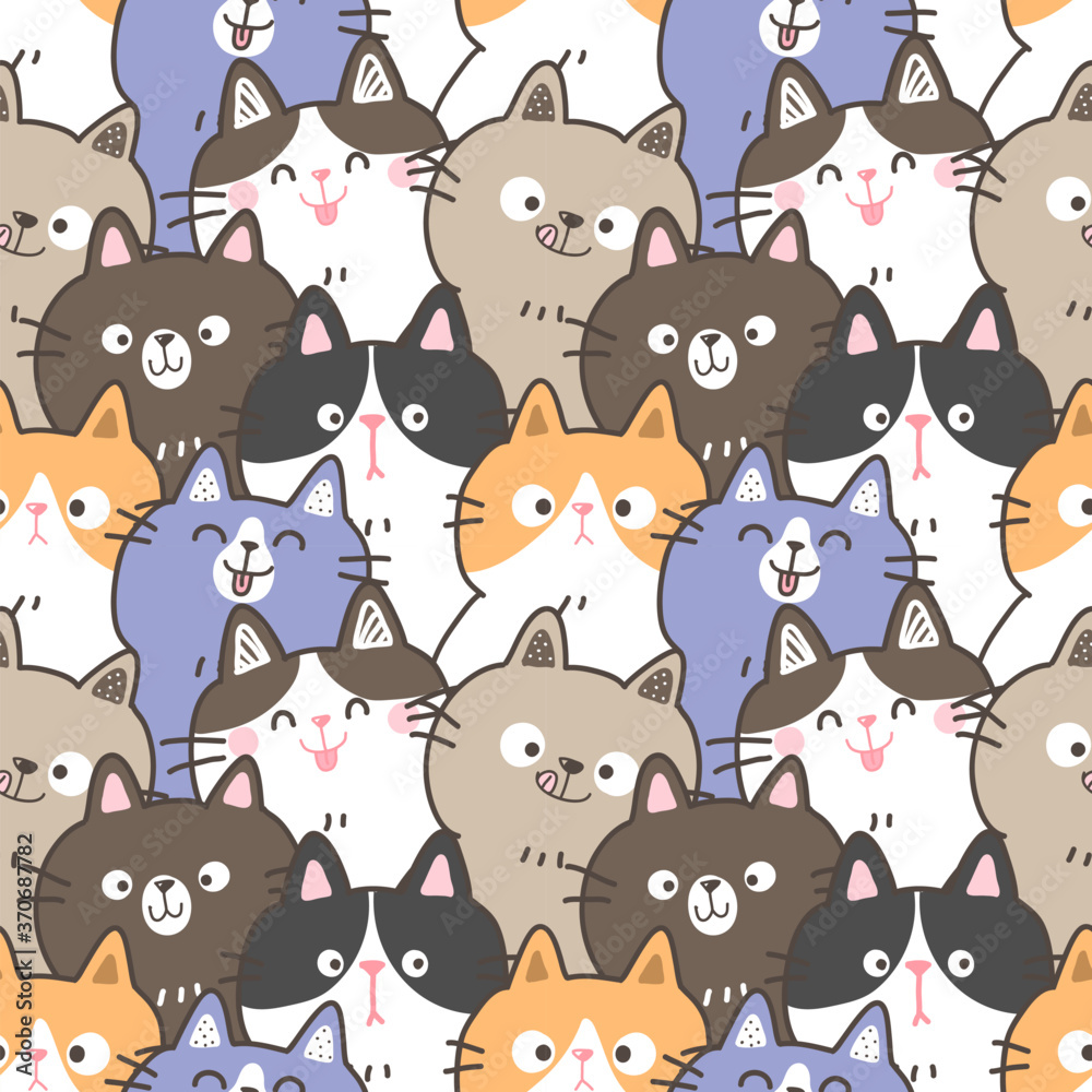 Seamless Pattern of Cartoon Cat Illustration Stock Vector | Adobe Stock