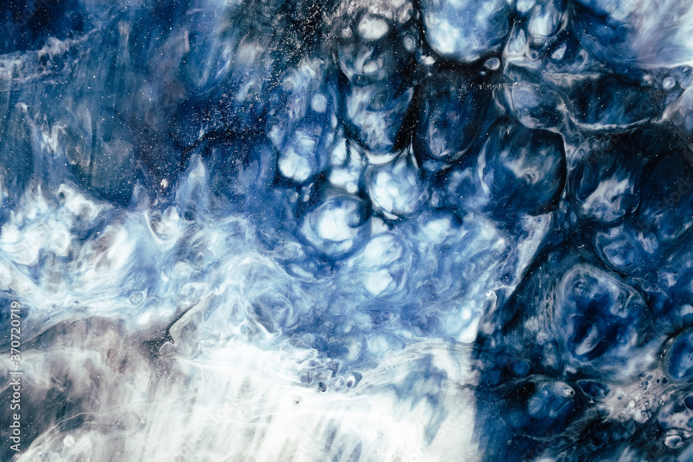 Acrylic ink water. Marble texture. Blue night sky with white clouds ...