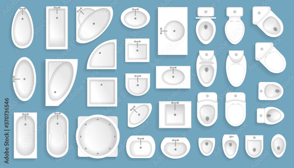 Vector set. Bathroom furniture. Top view. Architectural collection ...