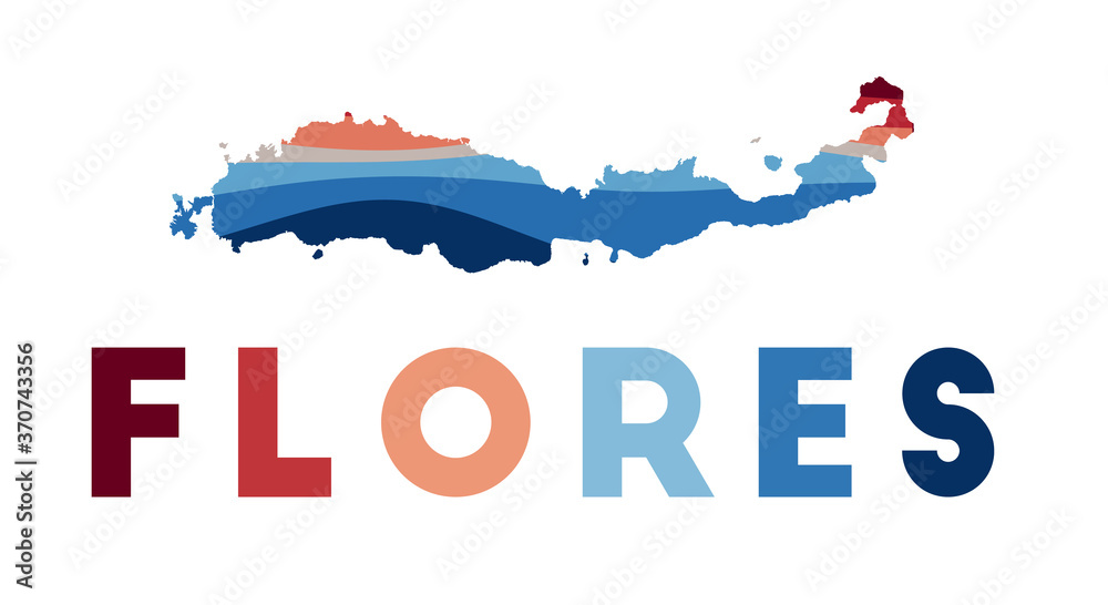 Flores map. Map of the island with beautiful geometric waves in red and ...