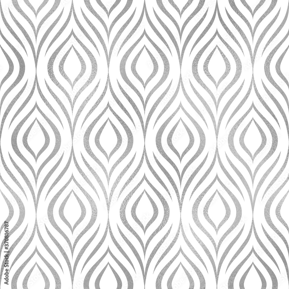 Peacock feather. Vector seamless pattern. Silver elegant floral ...