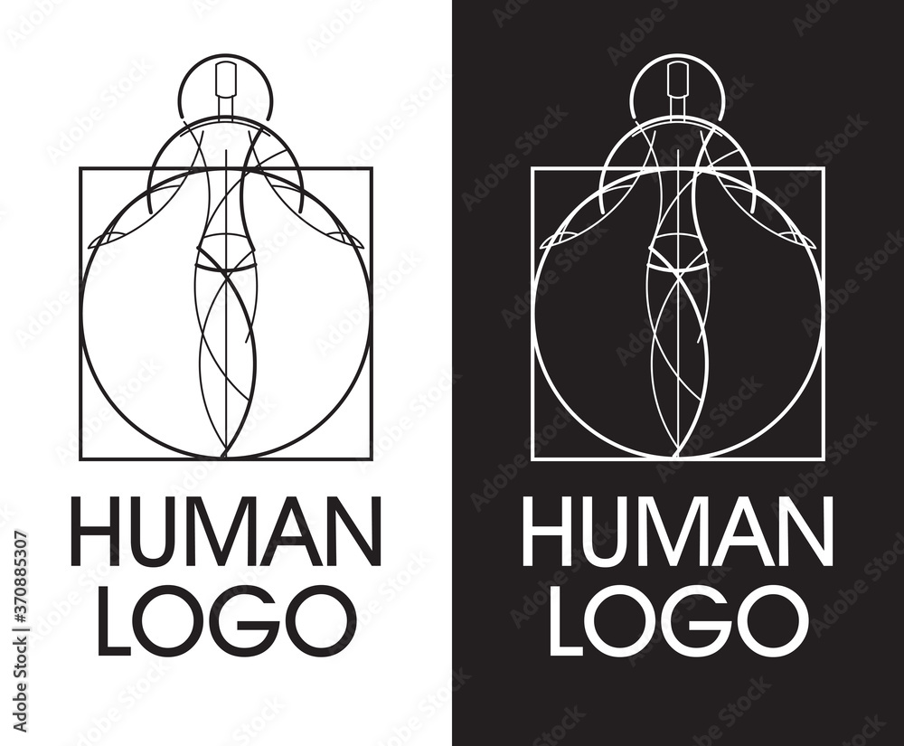 Human logo. Stylish sign made from geometric lines. Man goes beyond ...