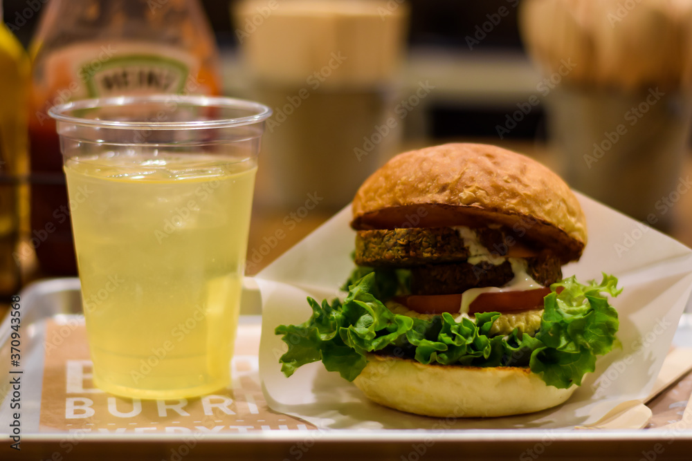 burger and lemonade meal- food photography Stock Photo | Adobe Stock