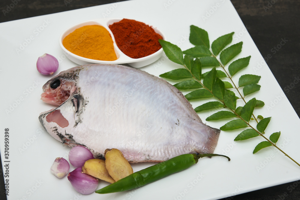 Cleaned fish raw Pearl spot, Karimeen in Kerala India. Fresh seafood ...