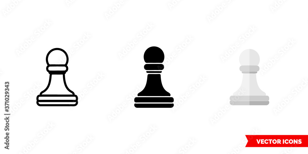 Pawn chess icon of 3 types color, black and white, outline. Isolated ...