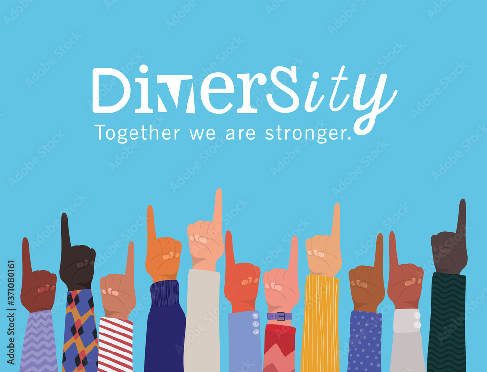 number one sign with hands up and diversity together we are stronger ...