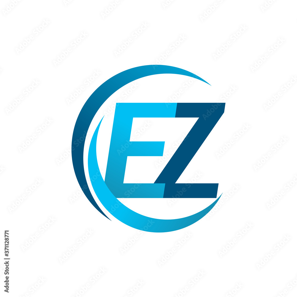 initial letter EZ logotype company name blue circle and swoosh design ...