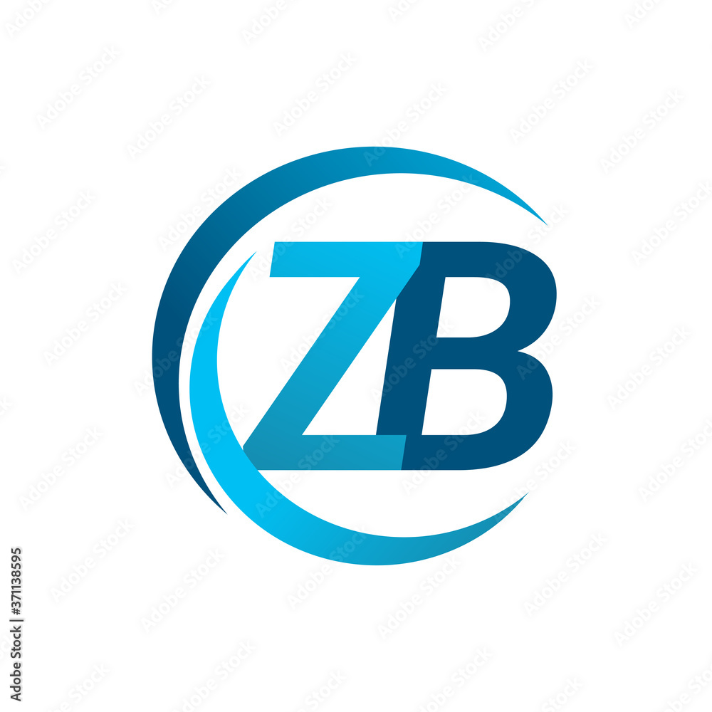initial letter ZB logotype company name blue circle and swoosh design ...