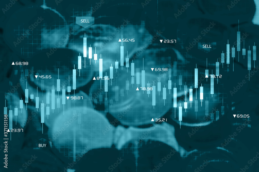 Stock market digital graph chart on LED display concept. A large ...