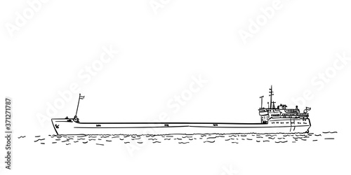 Drawing of Oil tanker empty side view, Cargo ship Freight ...