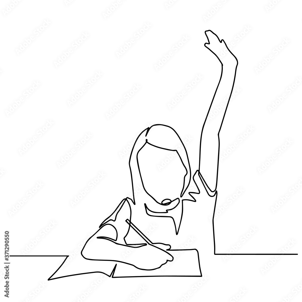 Vector de Stock Continuous one line drawing. Happy girl sitting in a ...