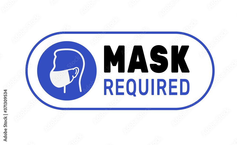 Face mask required sign with 2d man head icon wearing a medical ...