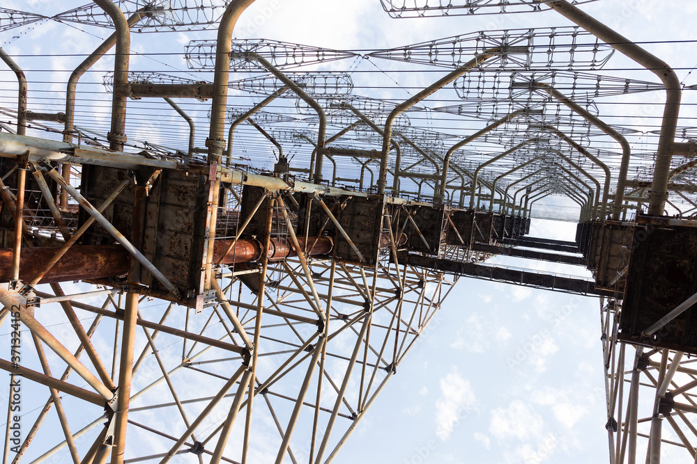 Foto de Stock Large antenna field. Soviet radar system "Duga" at ...
