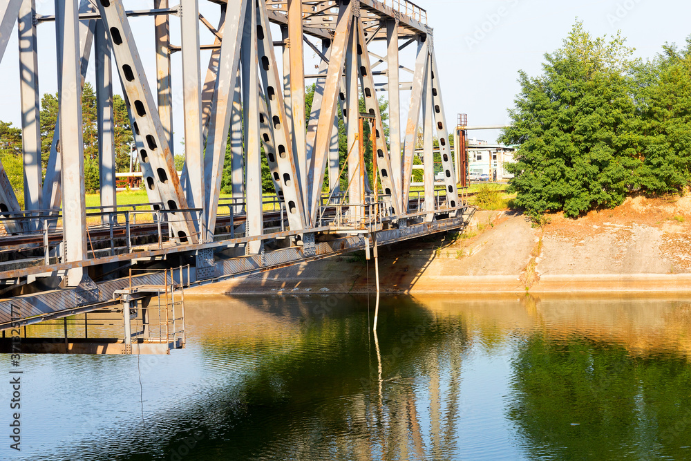 Railway bridge over the Pripyat river, Chernobyl. Metal structure ...