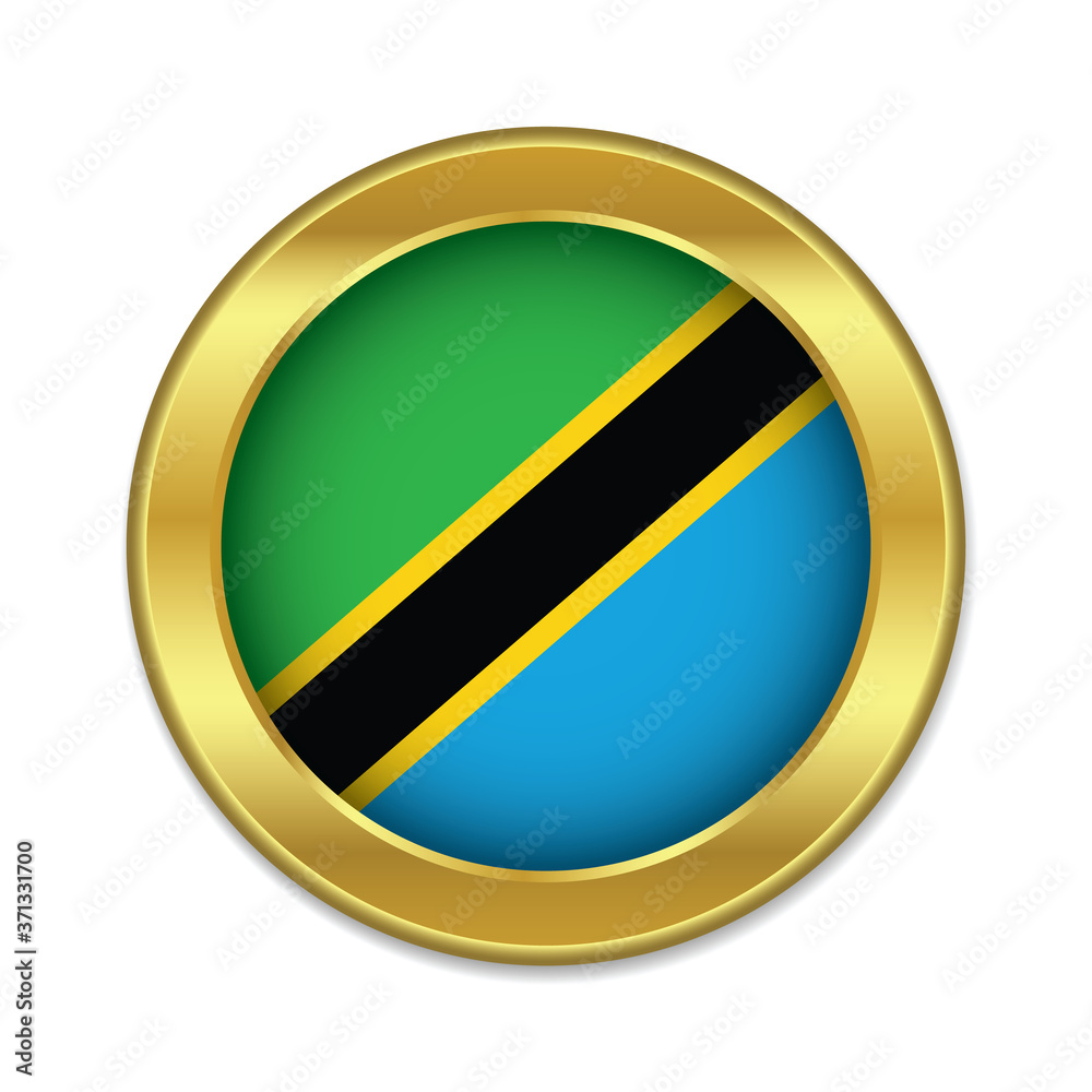Simple bright round Tanzania golden badge icon with Tanzanian country ...