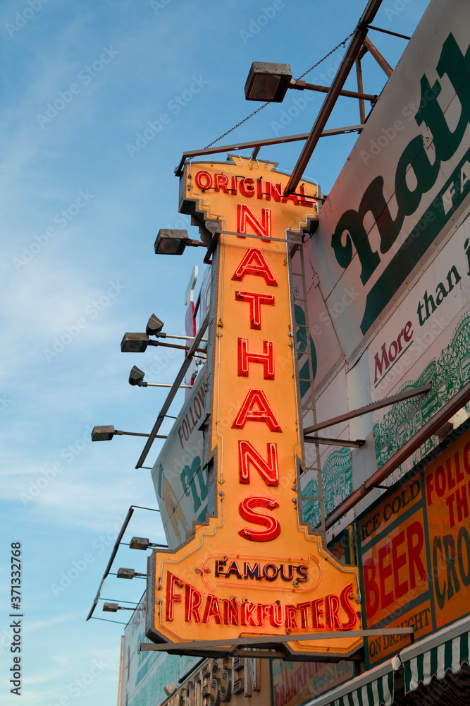 New York, NY, U.S.A. - Shop sign of NATHANS: Nathan's Famous, Inc. is ...