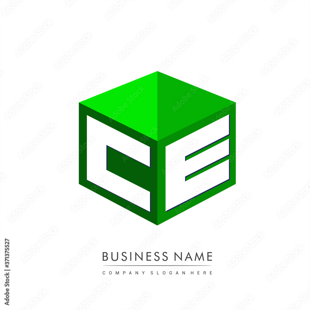 Letter CE logo in hexagon shape and green background, cube logo with ...