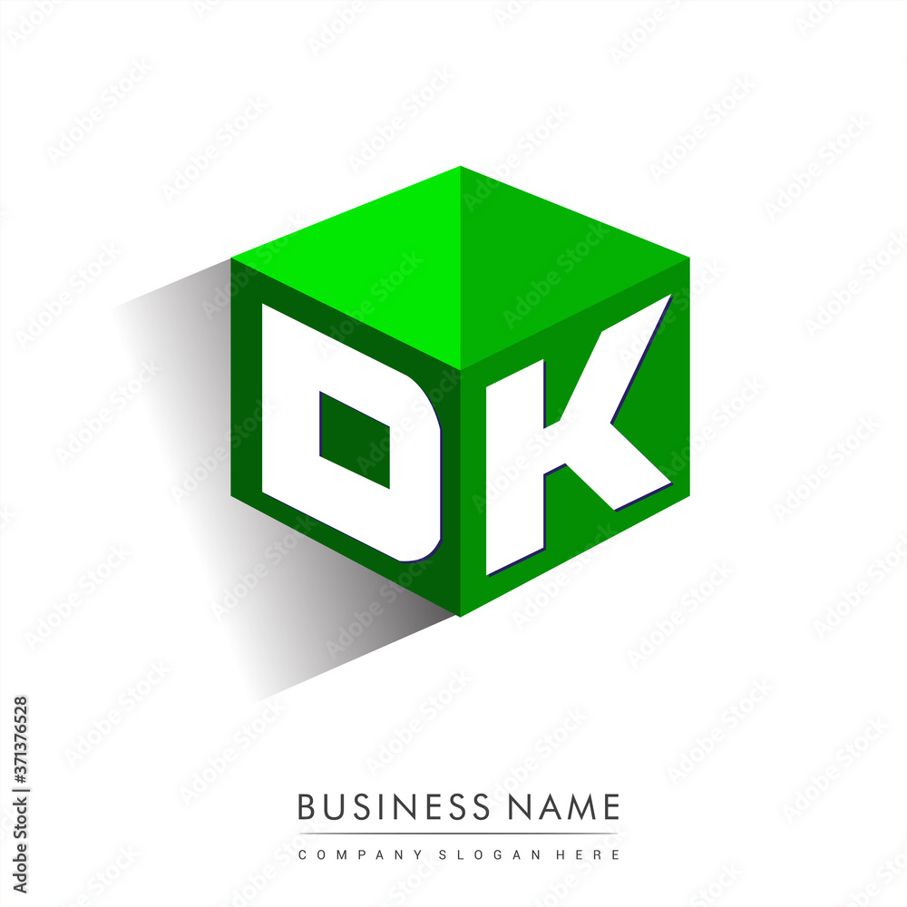 Letter DK logo in hexagon shape and green background, cube logo with ...