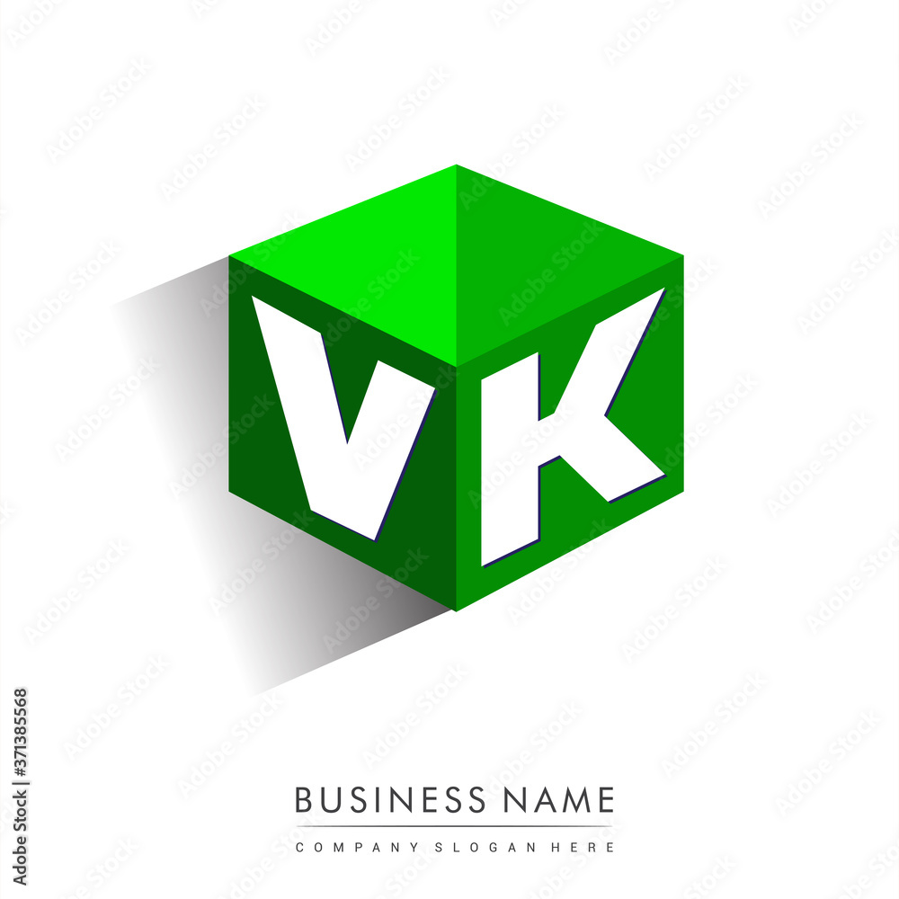 Letter VK logo in hexagon shape and green background, cube logo with ...